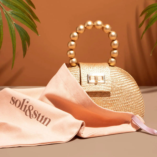 Gold Straw Clutch | Gold Bead Handle | Summer Resort 2025 - Million ...