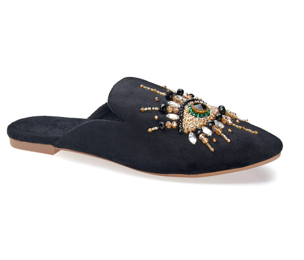 Pointed Toe Artisanal Evil Eye Mules Shoes Black Women's Mule – Million ...